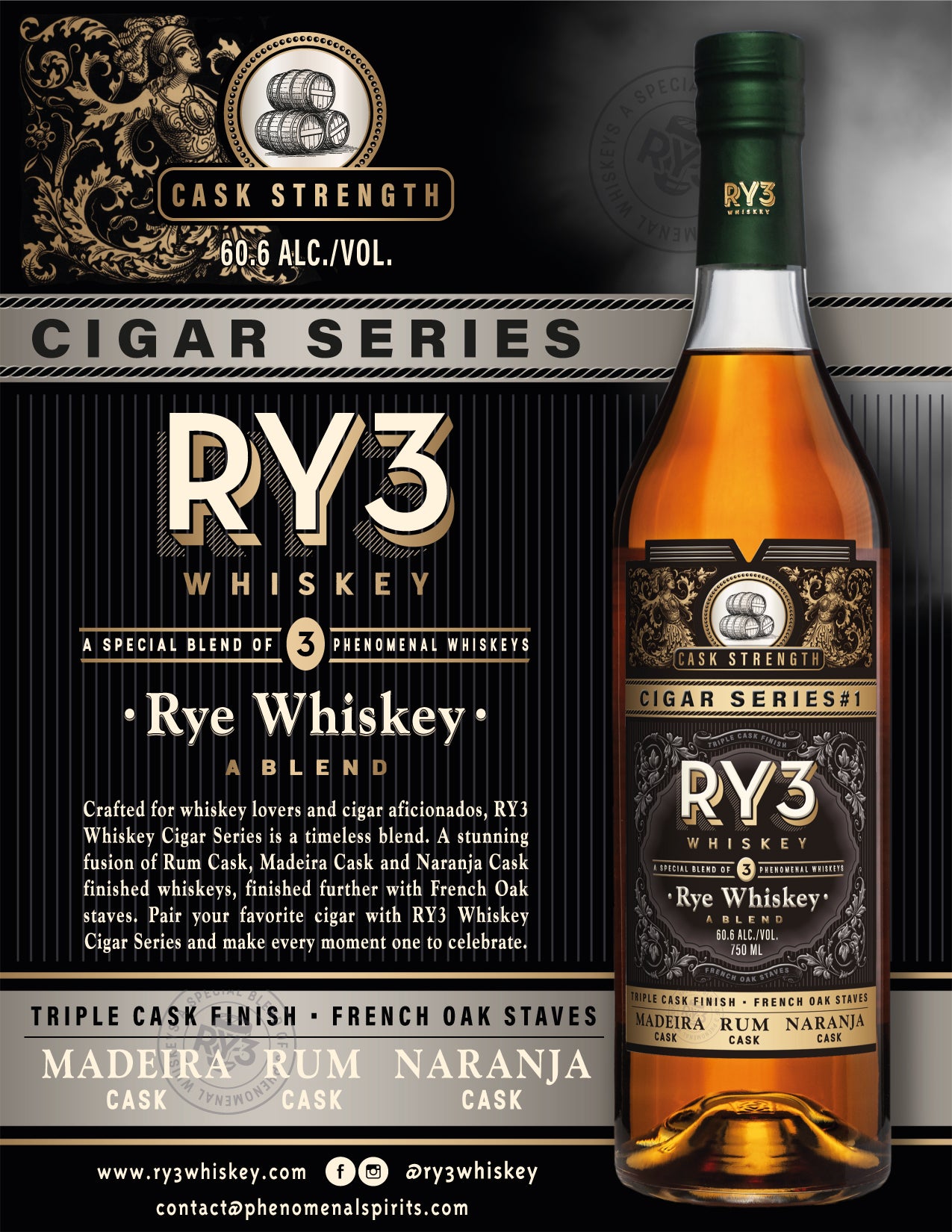RY3 Cigar Series Batch One Cask Strength Rye Whiskey 750ml – El Cerrito ...
