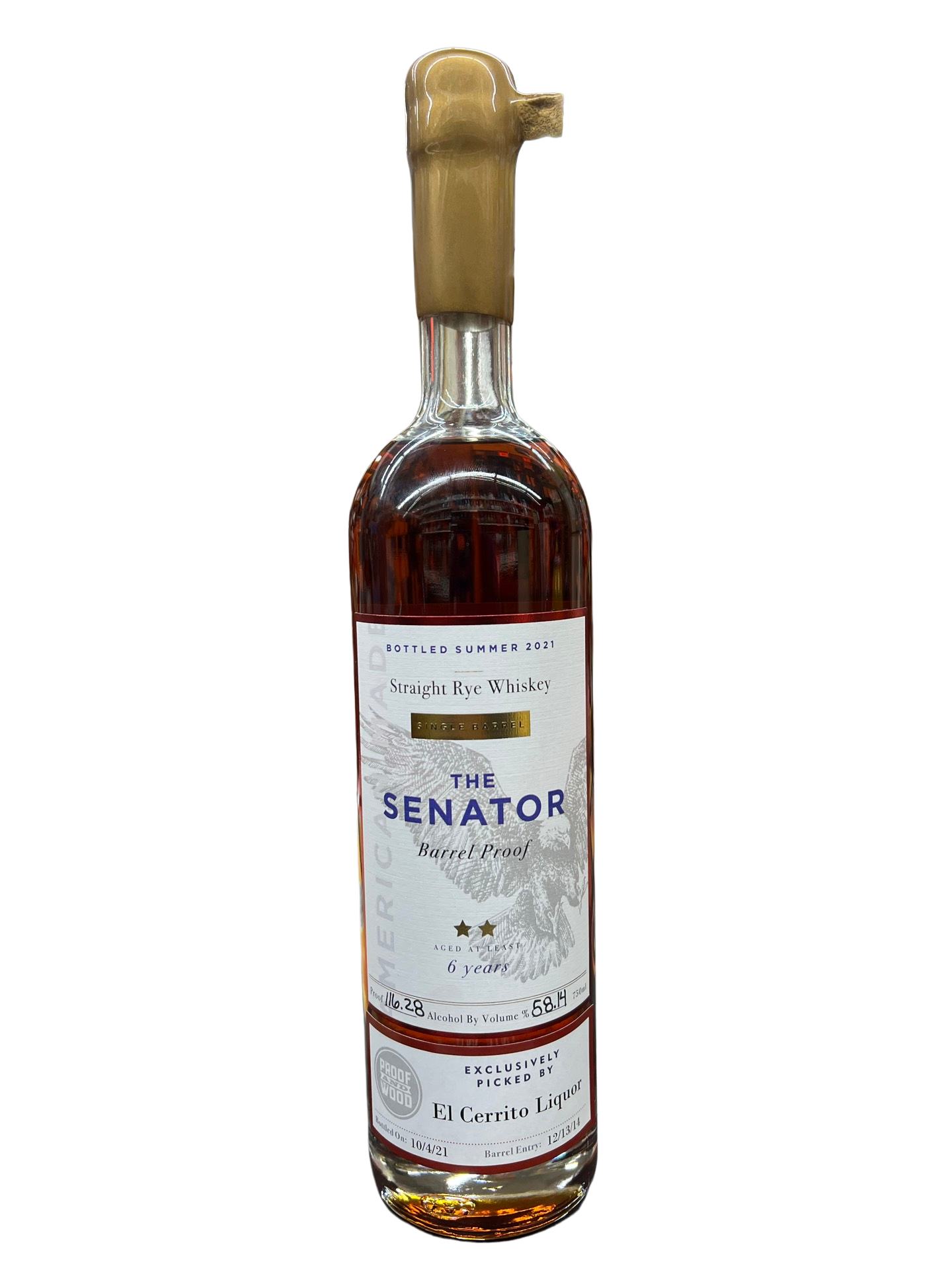 Senator 6 Year Barrel Proof El Cerrito Liquor Store Pick Straight Rye